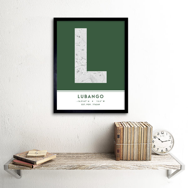 Wee Blue Coo Lubango City Map Lubango Green by Wee Blue Coo - Single Picture Frame Typography ...